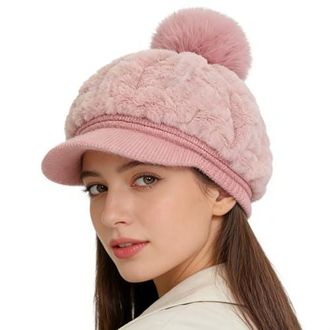 Generic Bonnet pour Femme avec Pompon, Bonnet avec Bord, pour Femmes et Filles, Vacances, Plein air, Matin, Marche, trajets Quotidiens, Ski, Voyage, Rose