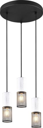 Trio Leuchten Pendelleuchte Tosh 304330334, Metall Schwarz matt, Holz Weiß, exkl. 3x E27