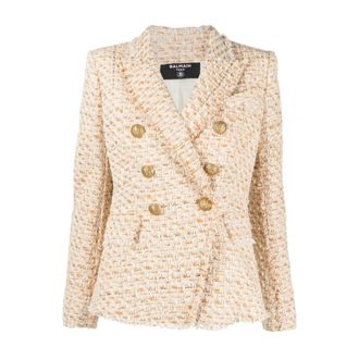 Balmain Femme, Vestes, Beige, Taille: 42 FR Blazer D&eacute;contract&eacute; Tweed Multicolore