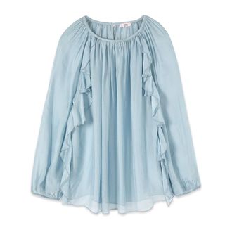 Oltre Seidenmischungs-Voile-Bluse mit R&uuml;sche - - Blouses & Shirts - Damen - Blau - S