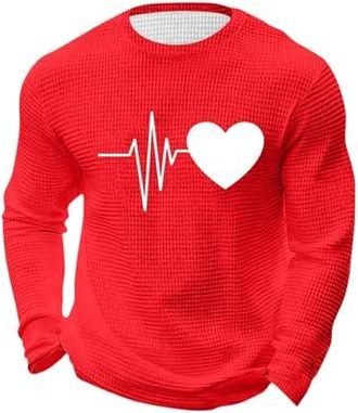 Generic Sweat-shirt gaufr&eacute; pour la Saint-Valentin pour homme, imprim&eacute; coeur, haut &agrave; manches longues, d&eacute;contract&eacute; et col rond, chemise surdimensionn&eacute;e conforta