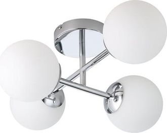 Eglo Deckenlampe Castrovido, Deckenleuchte mit vier Glaskugeln, Kugel Lampe Decke Wohnzimmer aus Metall in Chrom und Glas in Wei&szlig;, mit G9 Leuchtmittel, war