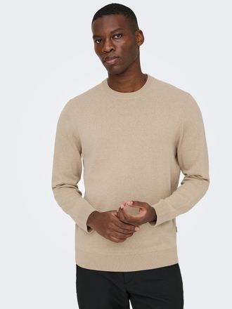 Only & Sons Rundhalspullover ONLY & SONS ONSREX LIFE REG 12 CREW KNIT, Herren, Gr. L, silber lining, Strick, Obermaterial: 70% Baumwolle, 30% Polyester, unifarben