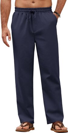 Coofandy Herrenhose Sommer Lang Leicht Freizeithose Baggy Hose Yoga Urlaub Strandhose mit Kordelzug Marine Blau XXL