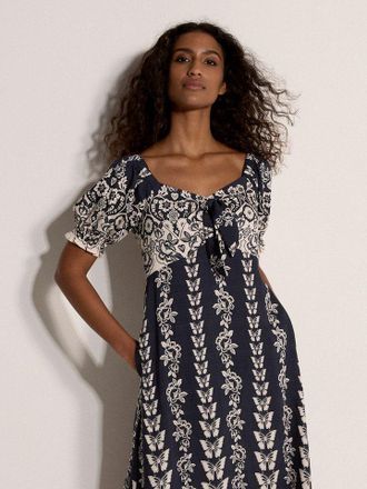 Apricot Midikleid Midi-Kleid mit Schmetterlingsbord&uuml;re. Schleife