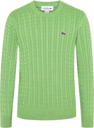 Lacoste Rundhalspullover in Zopfstrickmuster mit kleinem Krokodil-Aufn&auml;her in