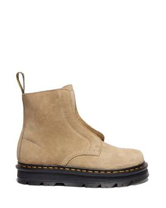 Dr. Martens Bottines Chelsea en daim, couleur sable, semelle r&eacute;sistante avec coutures jaunes, style d&eacute;contract&eacute;, beige, 42 EU