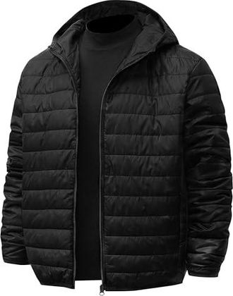 Generic Doudoune pour homme, coupe d&eacute;contract&eacute;e, manteau dhiver l&eacute;ger avec capuche r&eacute;glable pour randonn&eacute;e, camping et usage quotidien, noir 2, XXL