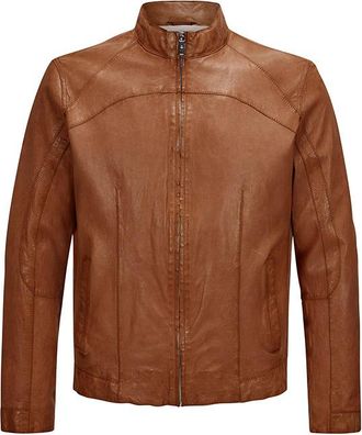 Milestone Herren Lederjacke orange Lammnappa unifarben mit Motiv