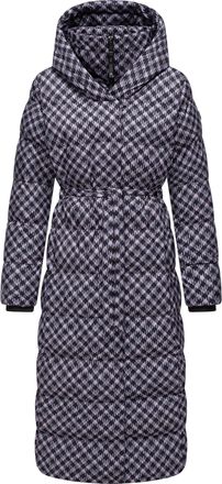 Ragwear Damen Wintermantel Warmer atmungsaktiver und wasserdichter Steppmantel lang mit angesagtem Hahnentritt Muster mit Kapuze Niara Long Print YOUMODO Lave