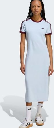 adidas Originals Schmal geschnittenes Kleid in Crystal Sky / Kastanienbraun mit den drei Streifen-Blau