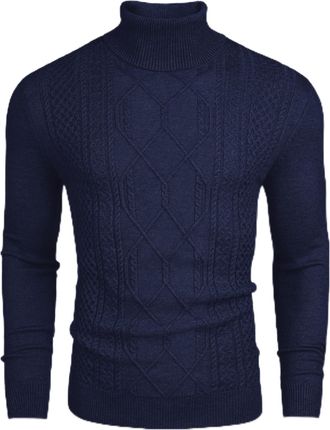Coofandy Herren Pullover Strick Rollkragenpullover Slim Fit Strickpullover Zopfmuster Dicker Winterpullover Business Herrenpullover Langarm Pulli Navy Blau XXL