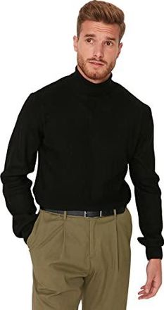 Trendyol Pull Slim uni &agrave; col roul&eacute; Maillot de surv&ecirc;tement, Noir, M Homme