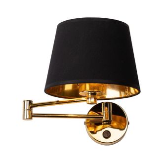 Licht-Erlebnisse Wandlampe mit Schalter Schwenkarm H: 49 cm Gold Schwarz Stoff Metall E27 verstellbar Modern Wandleuchte Schlafzimmer Wohnzimmer AIZA