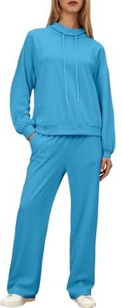 Generico Ensemble sweat &agrave; capuche et pantalon de surv&ecirc;tement en coton 2 pi&egrave;ces &eacute;l&eacute;gant &agrave; manches longues pour femme, B Bleu, 4XL
