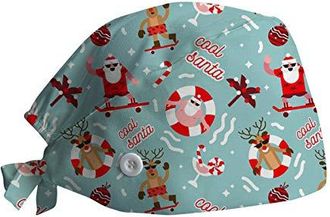 FNKDOR Femme Chirurgical Fleur Chapeau dinfirmière Bonnet Impression de Noël en Coton Rond Calot Chirurgical Fleur Imprimé Doux Chapeau RéGlable De Travail a