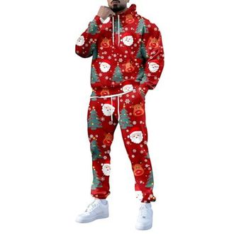 Generic Surv&ecirc;tement de No&euml;l pour Homme - Costume de No&euml;l Rouge - P&egrave;re No&euml;l Rouge - Renne - Imprim&eacute; Sapin de No&euml;l - Tenue de No&euml;l pour Homme - Sweat &agrave; Capuche 