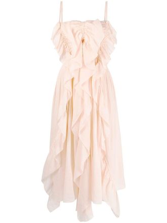 Chlo&eacute; robe mi-longue &agrave; volants - Rose