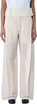 Sportmax Femme, Pantalons, Beige, Taille: 34 FR Pantalon large taille haute