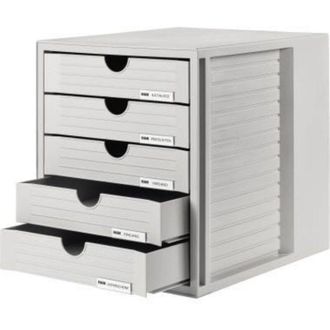 Han Schubladenbox systembox 5 Schubladen din C4 Polystyrol Geh&auml;usefarbe: lichtgrau Farbe der Schublade: lichtgrau