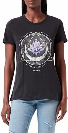 Only Onllucy Reg S/S Top Jrs Noos Femme T-shirt, Noir/Imprimé : Lotus, L