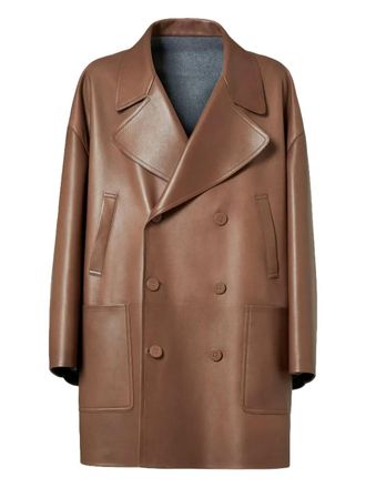 Fendi Doppelreihiger Ledermantel - Braun