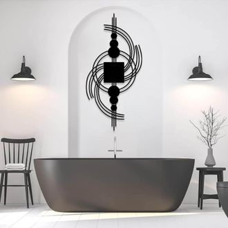 Generic Abstrakte geometrische Wandkunst aus Metall in Schwarz, Moderne Wanddekoration aus Metall im Mid-Century-Stil f&uuml;r Badezimmer und Wohnzimmer, abstrakte