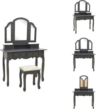 vidaXL Schminktische - Living Schminktisch-Set mit Hocker Grau 100x40x146 cm Paulownia-Holz - Grau