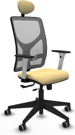 Piqueras y Crespo Schreibtischstuhl mit Rollen mit wei&szlig;en und schwarzen Armlehnen, h&ouml;henverstellbare Lendenwirbelst&uuml;tze und festes Kopfteil, ausgestattet mit Syncro/Tra