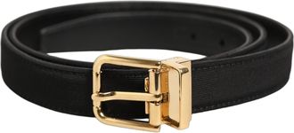 Dolce & Gabbana Gold-Buckle Canvas Leather Belt - Black