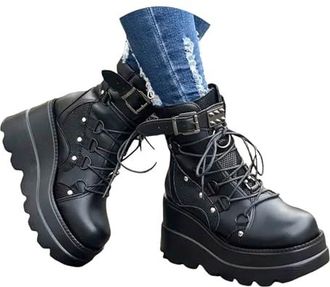 Generic Escarpins Mary Jane tendance avec sangle de cheville pour femme - Mignon plateforme gothique double bout rond talon &eacute;pais - Chaussures uniformes parfa