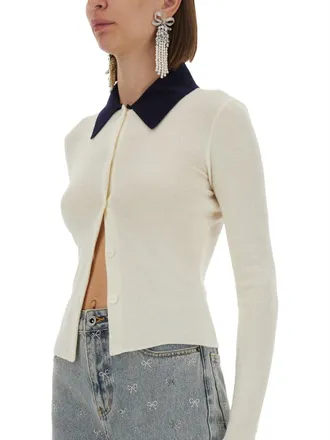 Self Portrait Merino Wool Cardigan - White