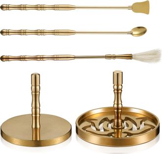 DOITOOL Messing Weihrauch Werkzeug Set 5-Teilig Mit Lotusform Form DIY Set R&auml;uchersiegel, Aschepresse, Kupfergriff R&auml;ucherpinsel, R&auml;ucherschaufel, F&uuml;R Meditat