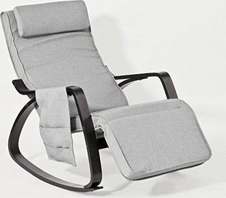 SoBuy Fauteuil a Bascule, Relax Rocking Chair, Chaise a Bascule avec Repose-Pieds, Appui-tête réglables et Poche latérale, Gris FST20-HG