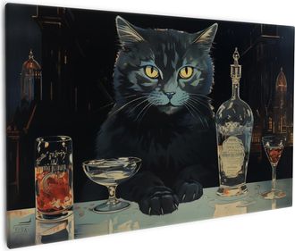 Wallario Leinwandbild Katze an der Bar - Wandbild 60 x 90 cm: Kunstdruck | Brillante lichtechte Farben | hochauflösend | verzugsfrei
