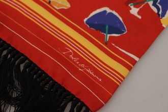 Dolce & Gabbana Mens Multicolor Dg Umbrellas Print Shawl Fringe Scarf Silk