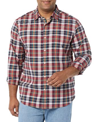 Amazon Essentials Herren Lang&auml;rmeliges Business Hemd aus Popeline Normale Passform, Rot Wei&szlig; Karomuster, XXL