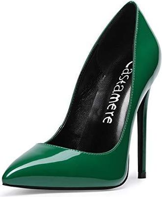 Castamere Escarpins Femme Talon Doublure Noir Sexy Talon Haut Aiguille Bout Pointu High Heels Chaussures Stilettos Talons 12CM Vernis Vert Escarpin EU 45