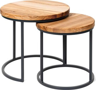 Lamofootwear Manufaktur Couchtisch rund 2er Set - Beistelltisch Holz - Wohnzimmertisch rund, Kaffeetisch, Sofatisch modern, Holztisch f&uuml;r Wohnzimmer, Schlafzimmer-