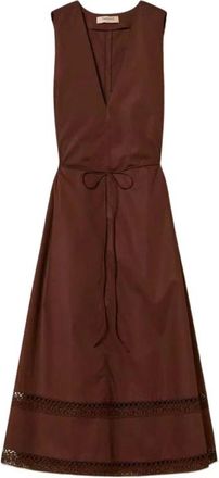 Twinset Femme, Robes, Brun, Taille: 38 FR Longue Robe en Popeline avec Broderie