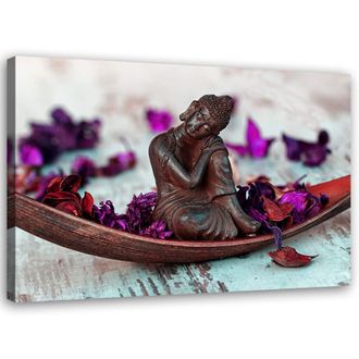 Feeby Bilder Buddha Blumen Spa XXL 120x80 cm 1 Teilig Wandbilder Kunstdruck Bild auf Leinwand Leinwandbilder Wanddeko Schlafzimmer Wohnzimmer Rustikal Feng 