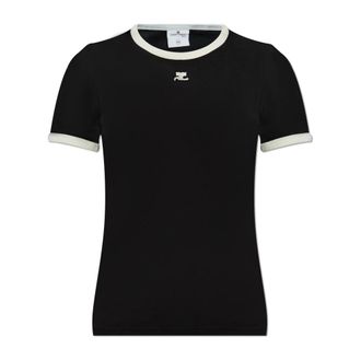 Courr&egrave;ges Signature Contrast T-Shirt - - Tops - Damen - Schwarzk - L