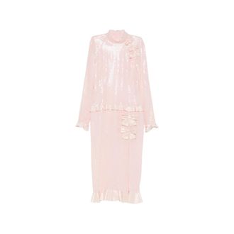 Alessandra Rich R&uuml;schen-Midi-Kleid aus Seidenjacquard - - Dresses - Damen - Rosa - XS