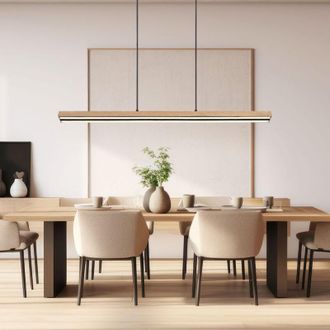 Globo Lighting Zugpendelleuchte Pendelleuchte Holz H&auml;ngelampe Esstisch mit Memory Funktion, 3 Stufen Backlight Metall schwarz matt, 1x led 30 Watt 1150 Lumen