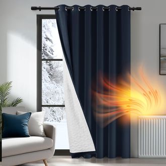 Deconovo Thermovorhang Kälteschutz, Gardinen mit Ösen gegen Kälte, Wärmeisolierend Vorhang Verdunkelung Wohnzimmer, 245x200cm(HöhexBreite), Dunkelblau, 1 Stück