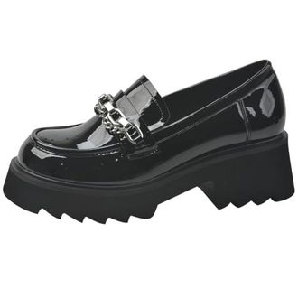 Generic MiaZane Mocassins en V&eacute;ritable Peau de Mouton Femme Talon Bloc &Eacute;pais Slip on Bout Rond Large Fit Chaussures Habill&eacute;es Style Gothique pour Bureau et Te