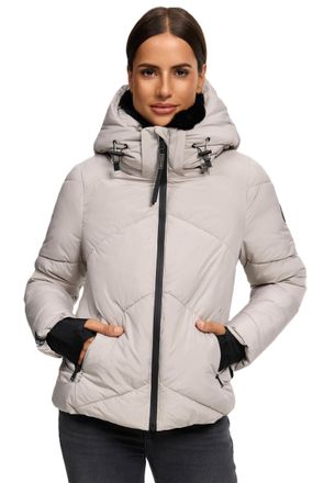 Marikoo Damen Winterjacke (XS-XXL) - leicht, 4 Taschen, Kapuze mit Rei&szlig;verschluss abnehmbar, Steppjacke, Warme Jacke Frauen - N007 (M, L-Grey)