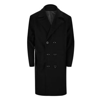 Generic Manteau pour homme, coupe droite, trench-coat long revers en laine &agrave; double boutonnage, veste dhiver pour affaires z33