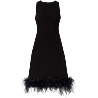 Max Mara Femme, Robes, Noir, Taille: 30 FR Robe Midi Sans Manches avec Garniture en Plumes