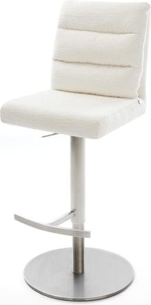 DELIFE Barstuhl Pela-Flex Boucl&eacute; Soft Beige Drehfu&szlig; h&ouml;henverstellbar Edelstahl Silberfarben, Barst&uuml;hle